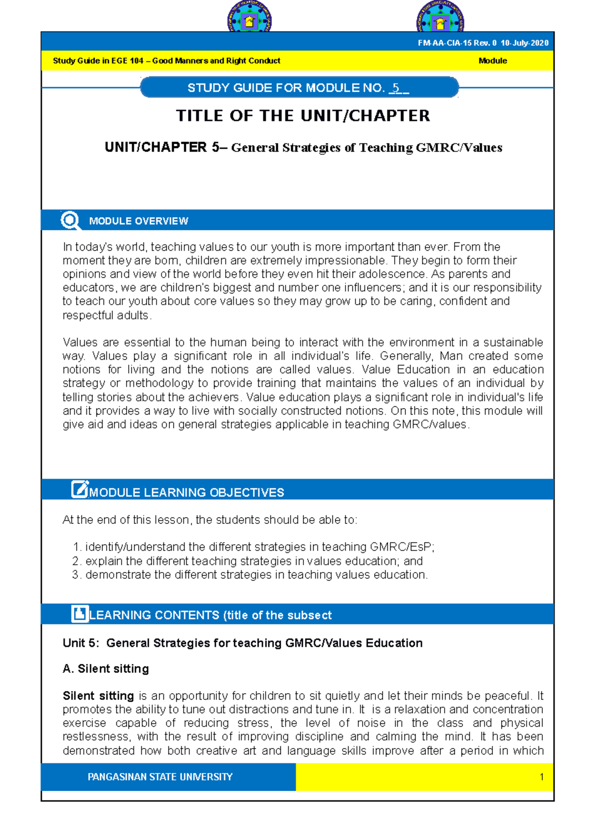 EGE17-Module 5 - Module - 5 TITLE OF THE UNIT/CHAPTER UNIT/CHAPTER 5 ...