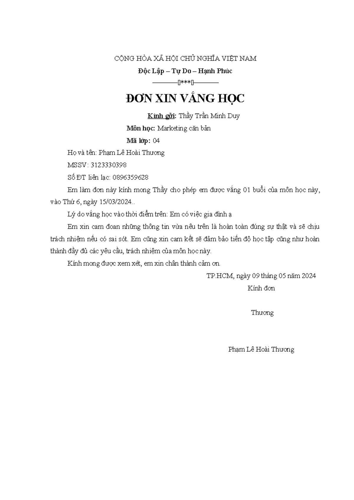 Bản sao Mau don xin vang hoc - CỘNG HÒA XÃ HỘI CHỦ NGHĨA VIỆT NAM Độc Lập – Tự Do – Hạnh Phúc ...