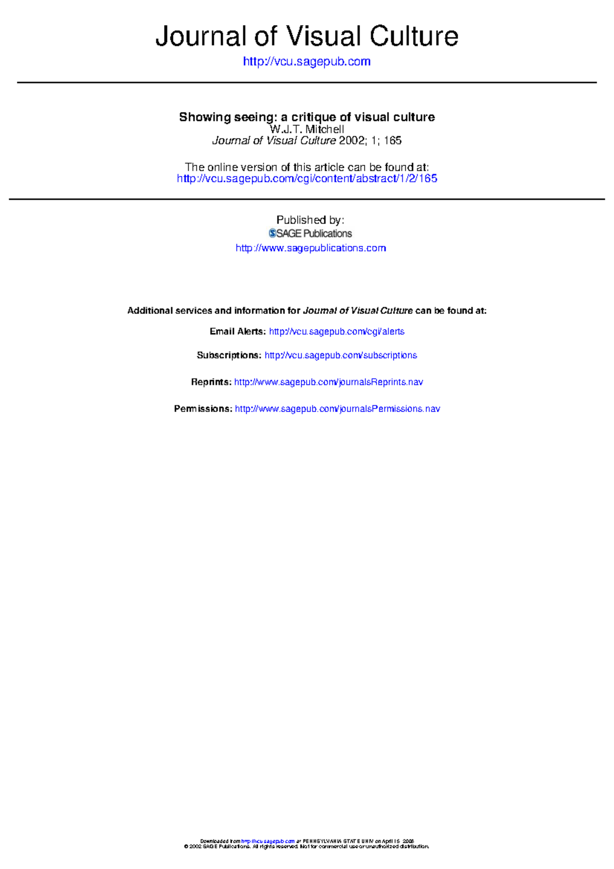 Mitchell - 2002 - Showing seeing - vcu.sagepub Journal of Visual ...