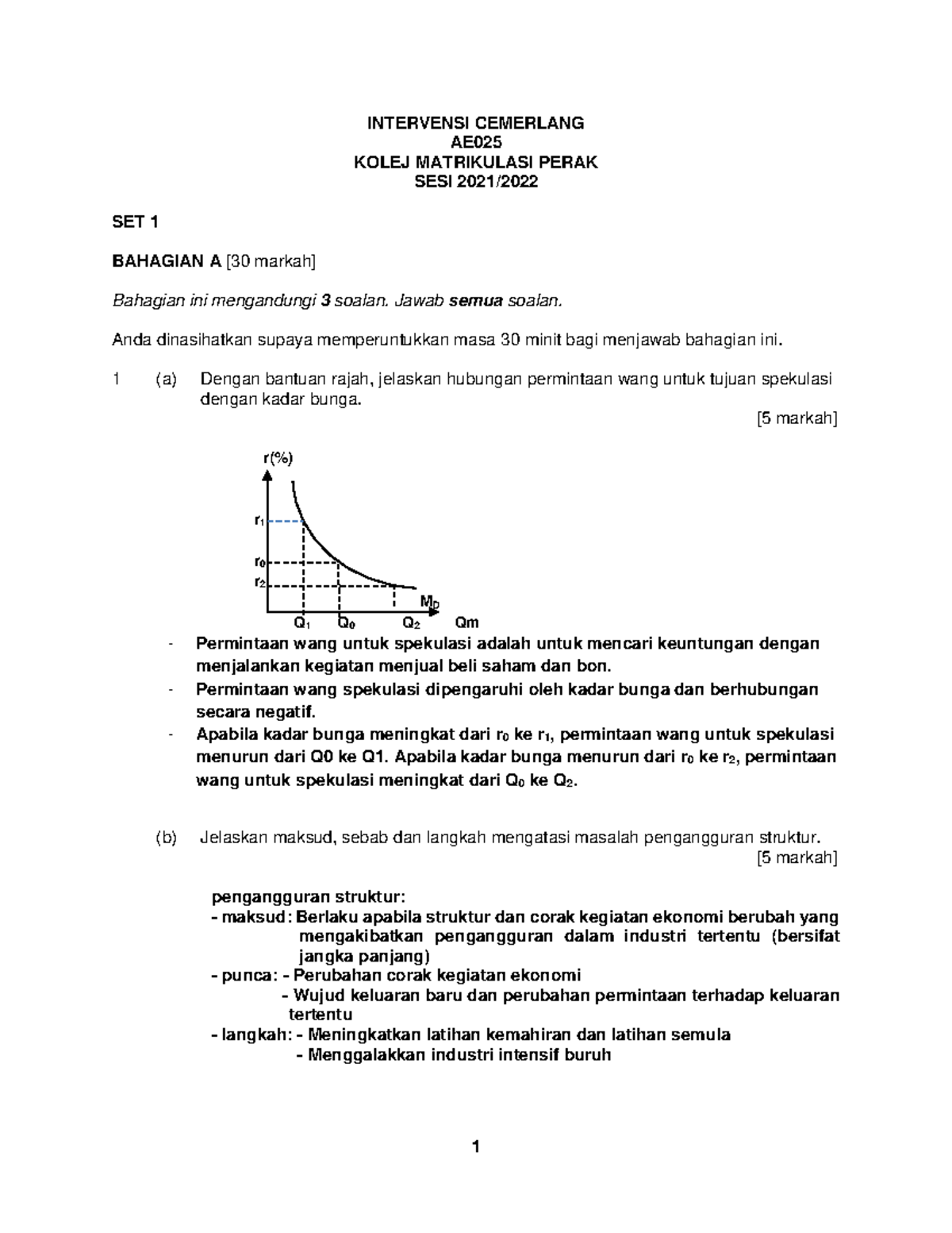 Jawapan AE025 PROG. Intervensi Cemerlang 2122 SET 1 - INTERVENSI CEMERLANG AE KOLEJ MATRIKULASI ...