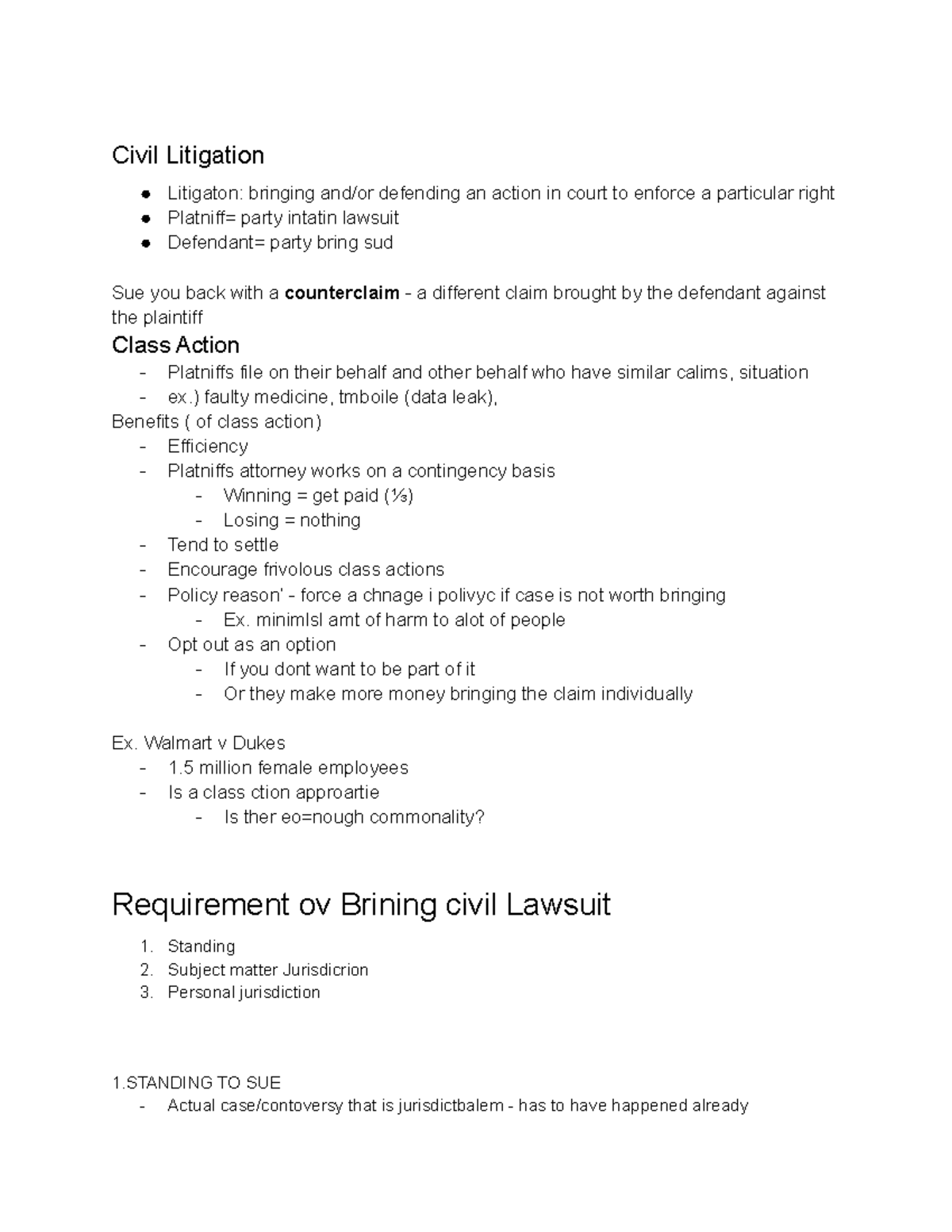 L201 litigation - notes - Civil Litigation Litigaton: bringing and/or ...
