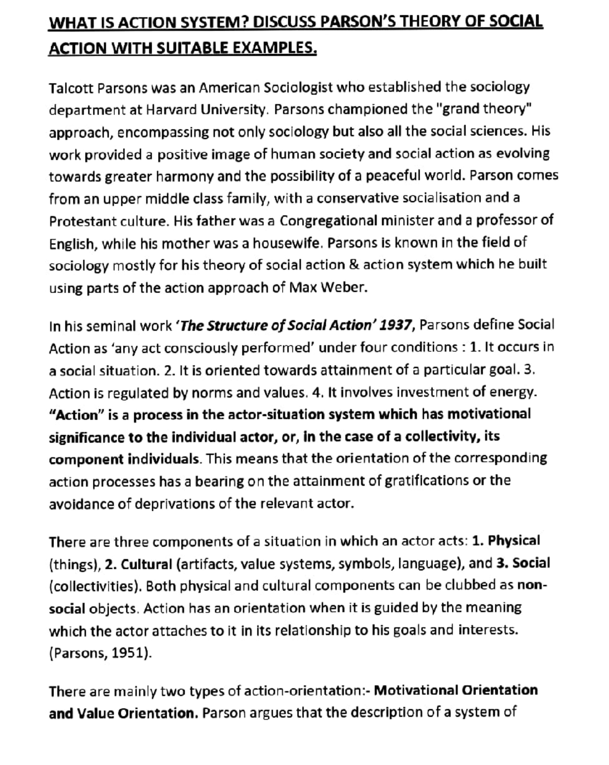 Action system - WHAT IS ACTION SYSTEM? DISCUSS PARSON'S THEORY OF ...
