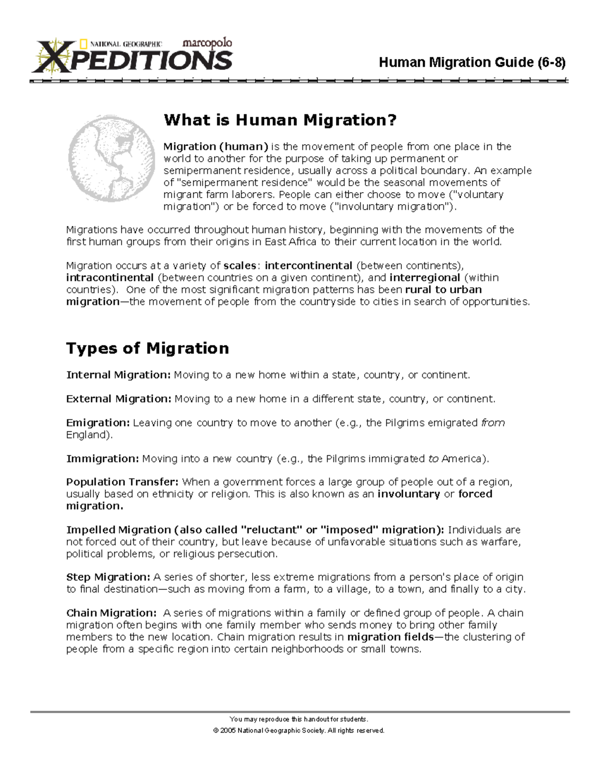 Migration - Social studies - Human Migration Guide (6-8) You may ...