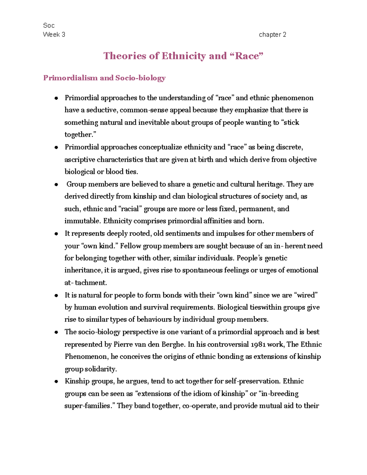 Theories of ethnicity and race - Week 3 chapter 2 Theories of Ethnicity and