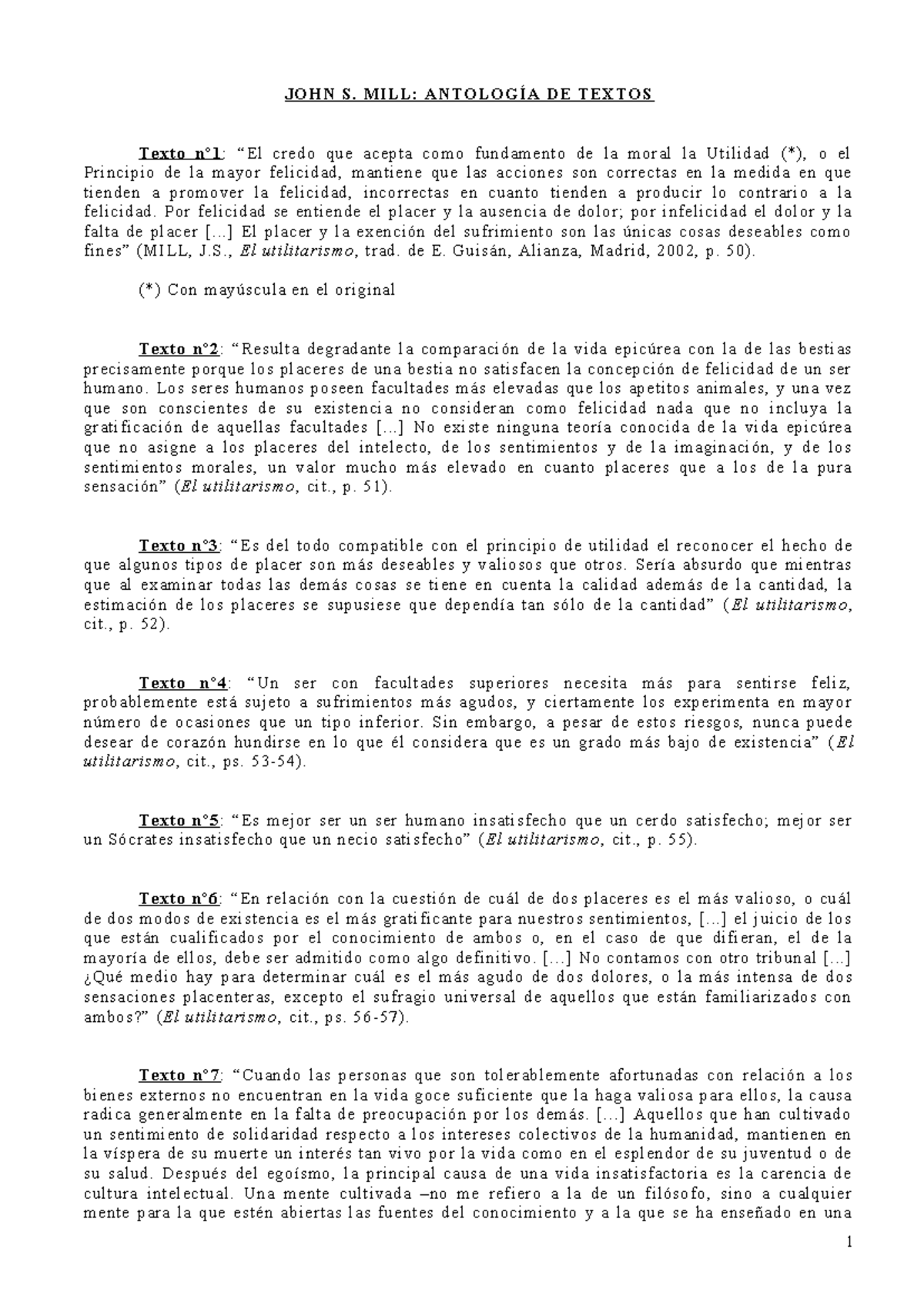 Mill - textos sobre su pensamiento y cómo el expresa sus ideas - JOHN S. MILL: ANTOLOGÍA DE ...