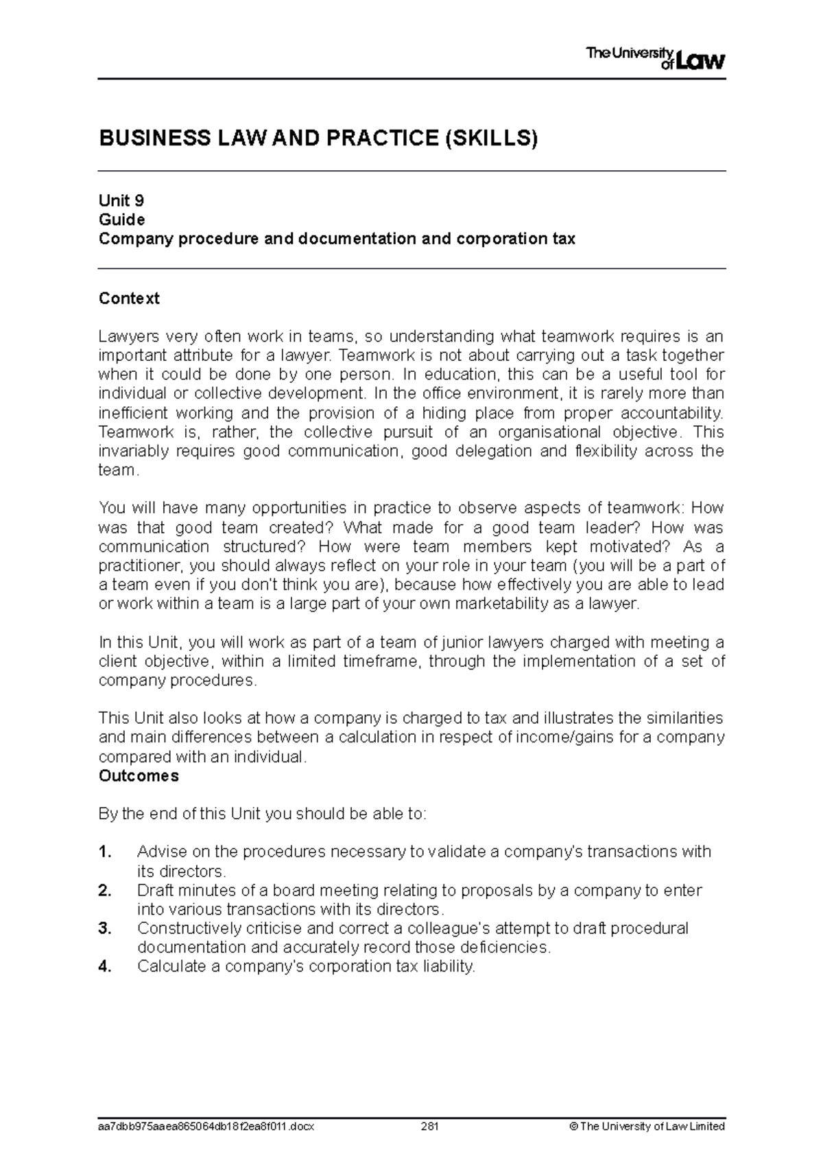2223 blp ws09 ce01 guide t - BUSINESS LAW AND PRACTICE (SKILLS) Unit 9 ...