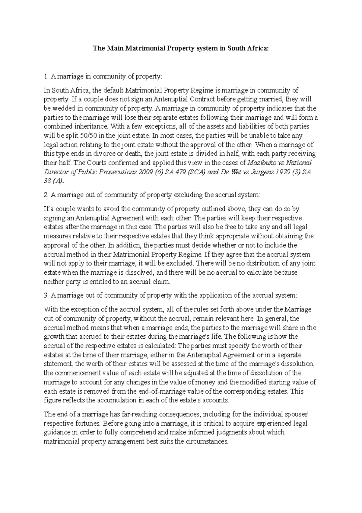 The Main Matrimonial Property system in South Africa - Fam121 - UWC ...