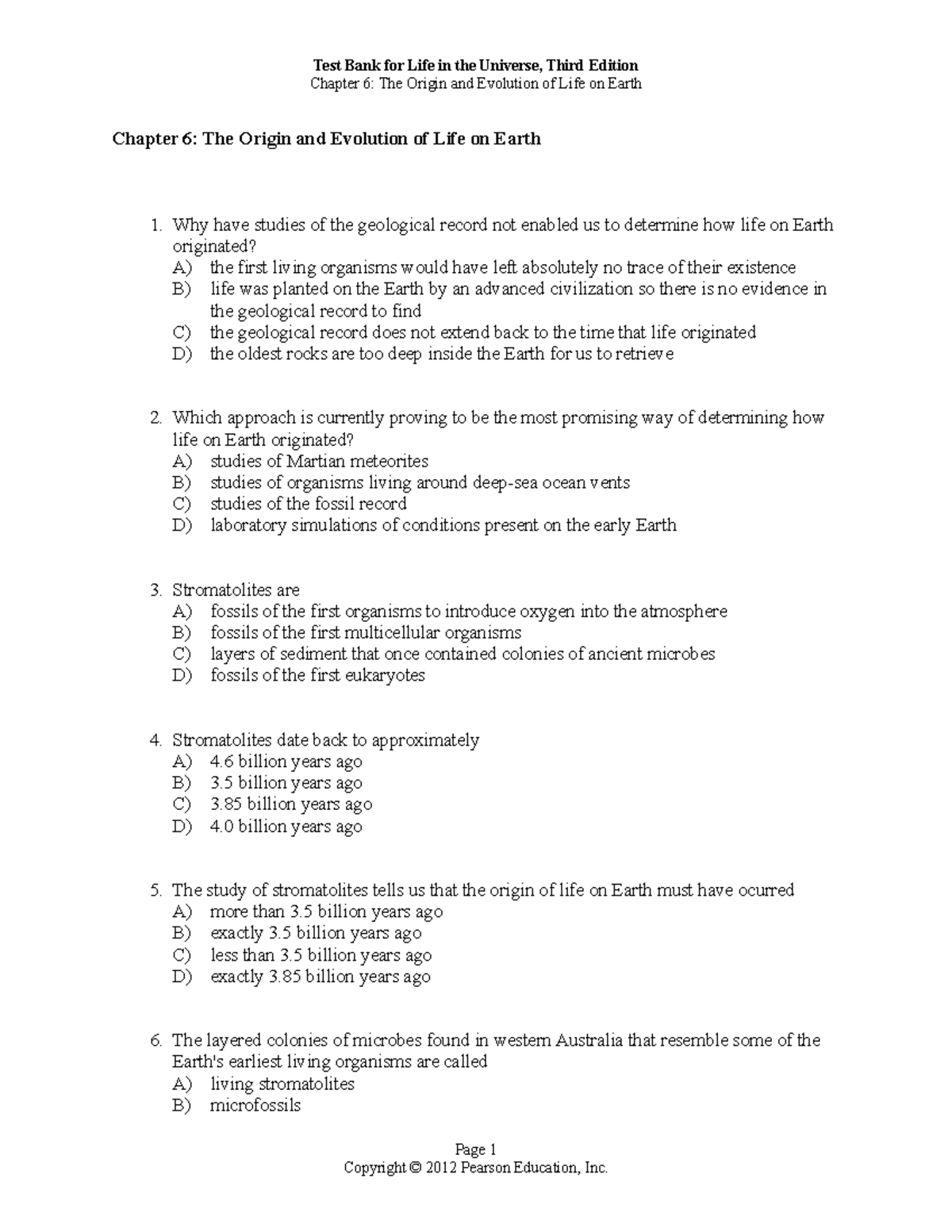 Chapter 6 Test Bank - NATS 1880 - Chapter 6: The Origin and Evolution ...