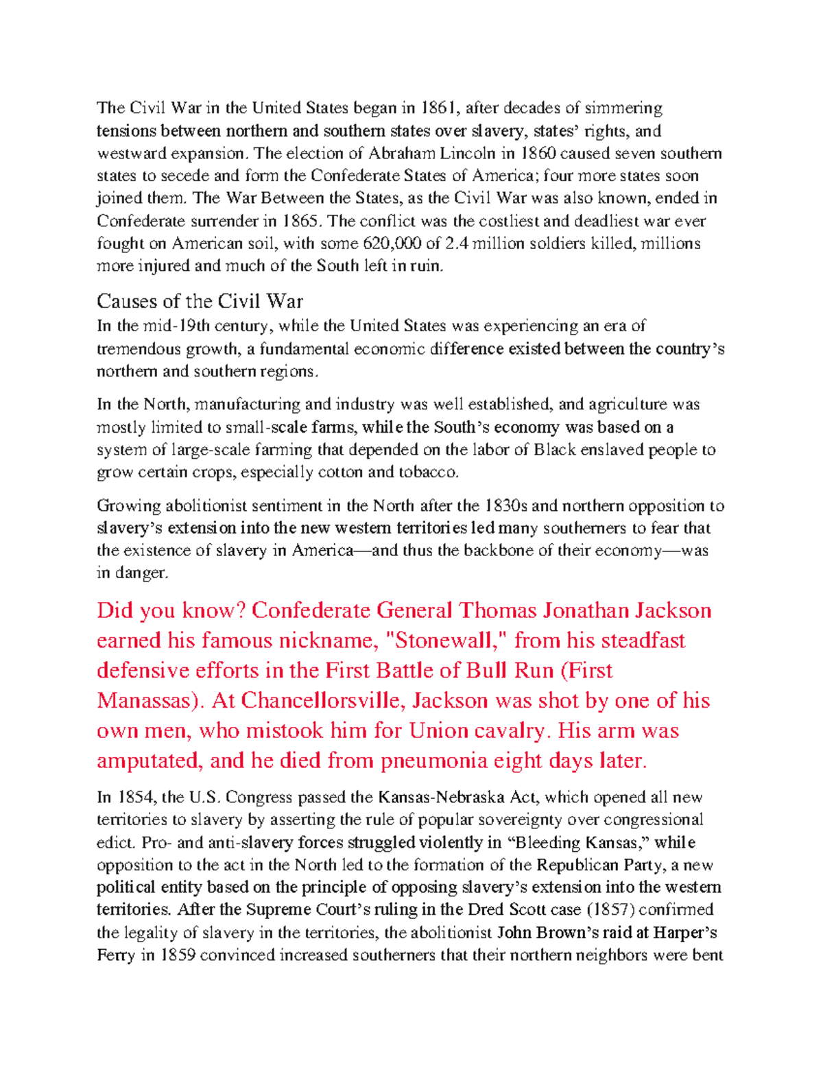 Civil War Notes - The Civil War in the United States began in 1861 ...