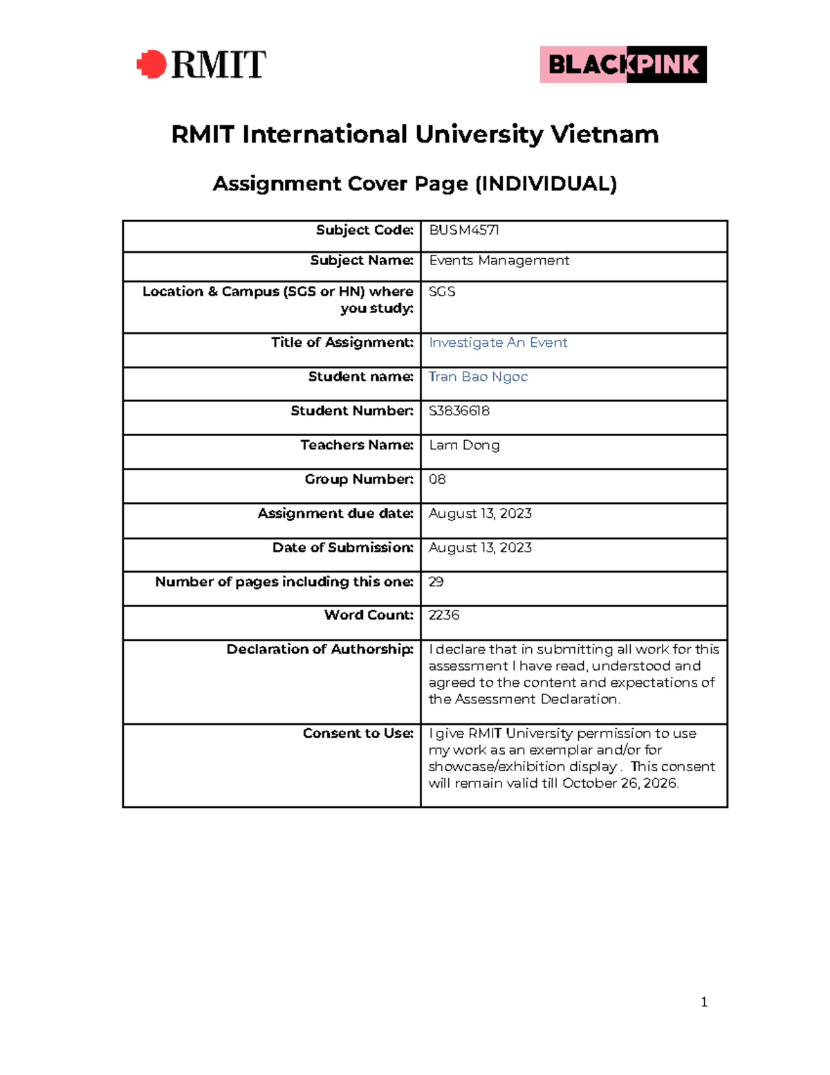 Assignment 01: Investigate an Event - RMIT International University ...