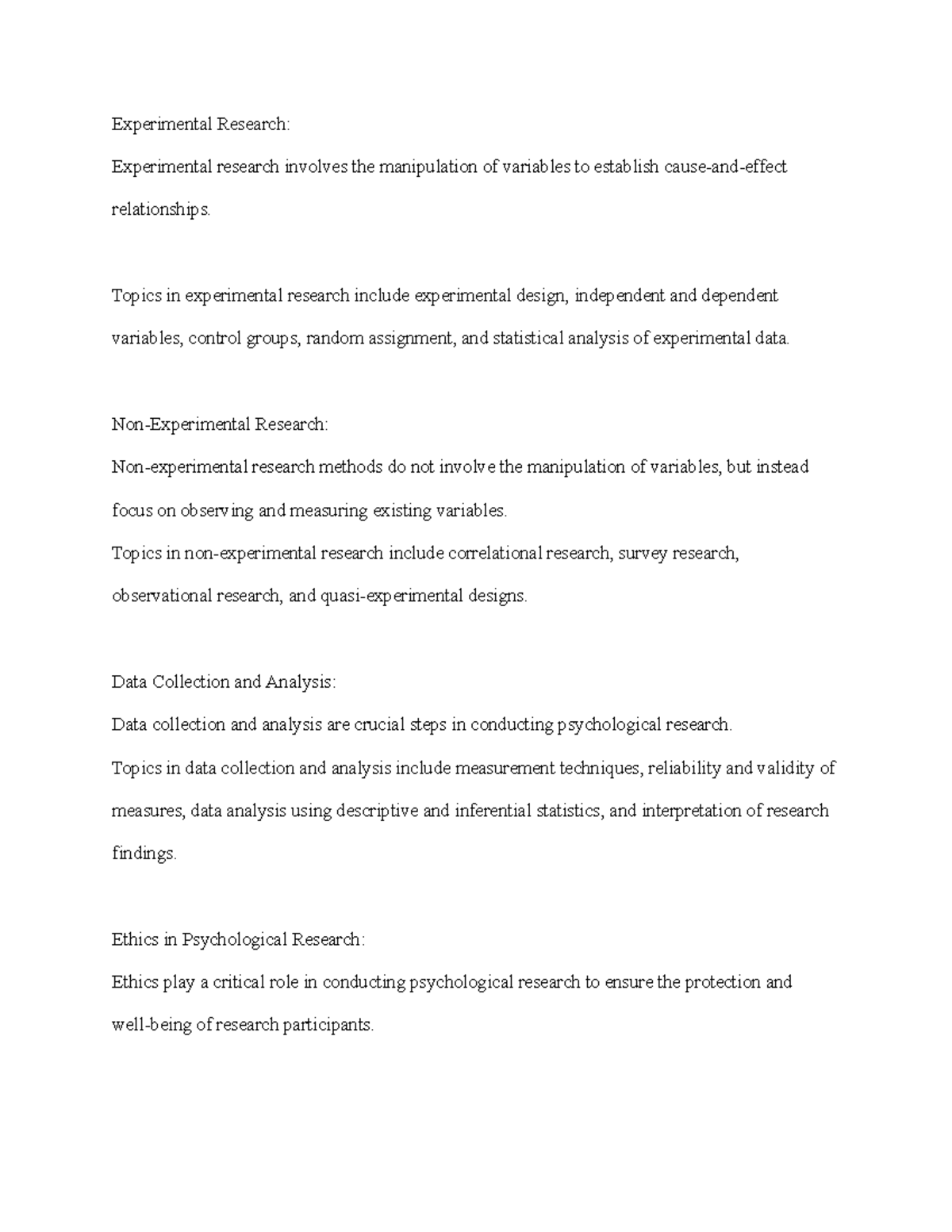 Topics of experimental research - Experimental Research: Experimental ...