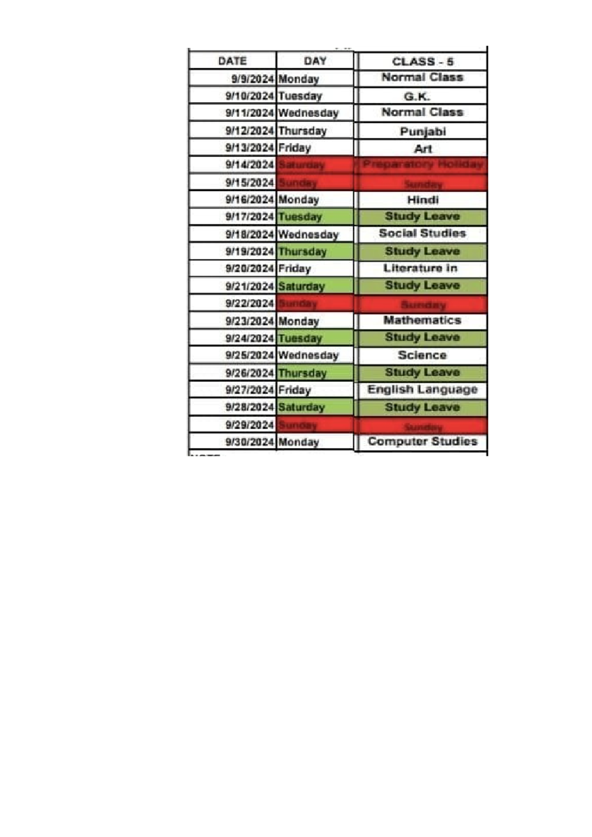 Datesheet - nbbbn - DATE DAY CLASS 5 Monday Normal Class Tuesday G ...
