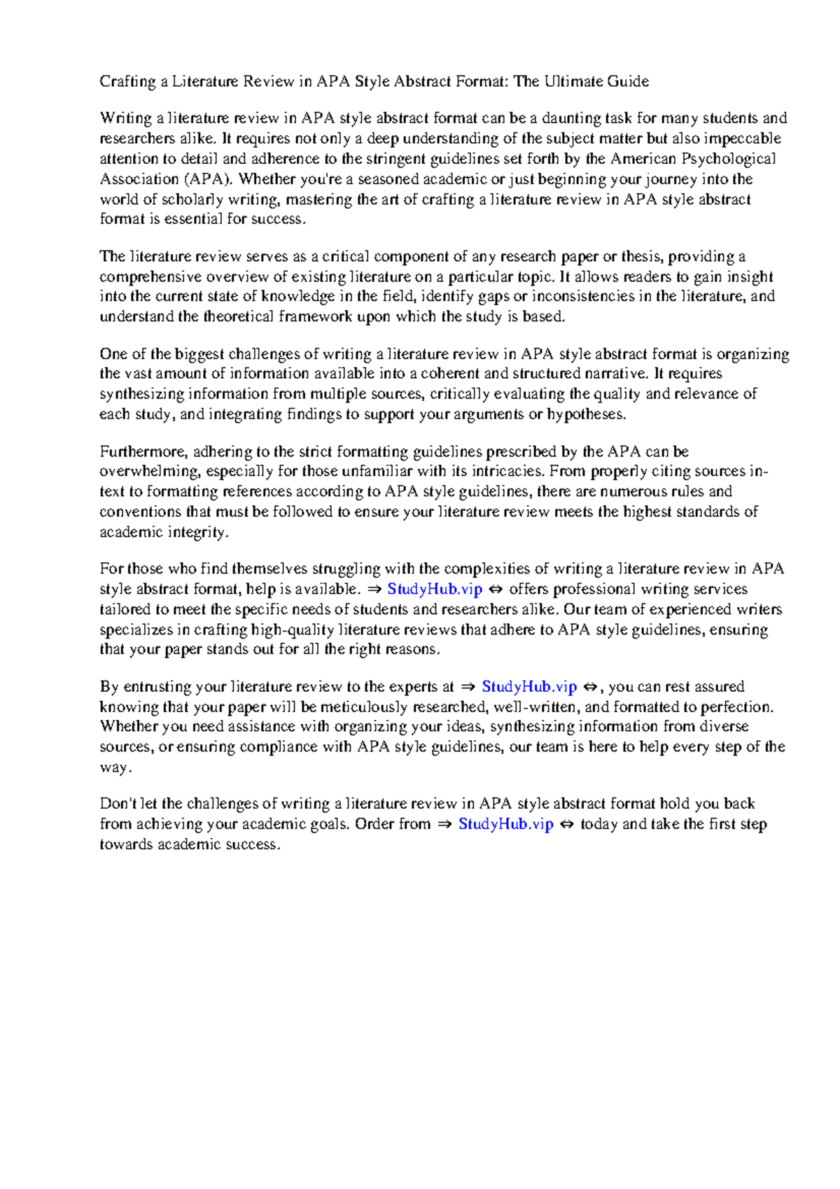 Apa Style Abstract Literature Review - Crafting a Literature Review in ...