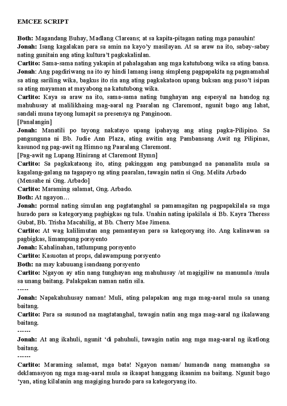 Script - JHUJ JHGKJBL - EMCEE SCRIPT Both: Magandang Buhay, Madlang ...