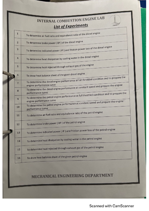 IC Engine Lab Manual Final R1 - I. ENGINES & POWER PLANT LAB I. ENGINES ...