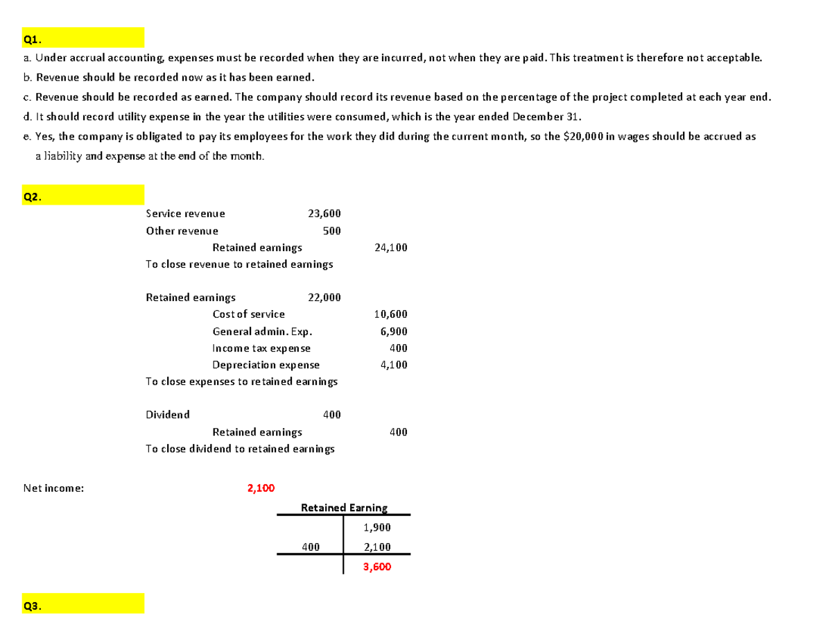 Assignment 2 solutions - Q1. a. Under accrual accounting, expenses must ...