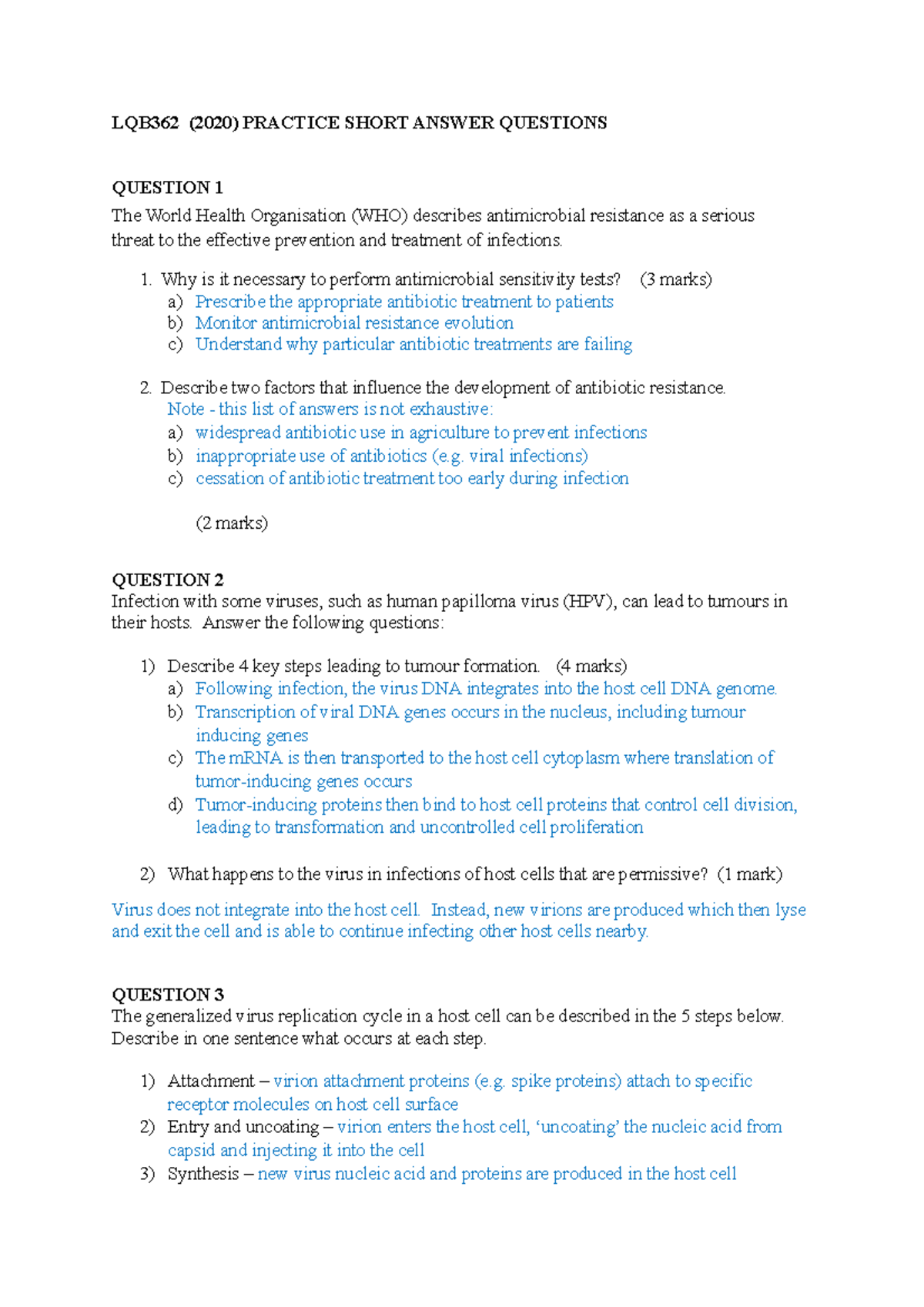 Practice Short Answer Questions With Answers - LQB362 (2020) PRACTICE ...