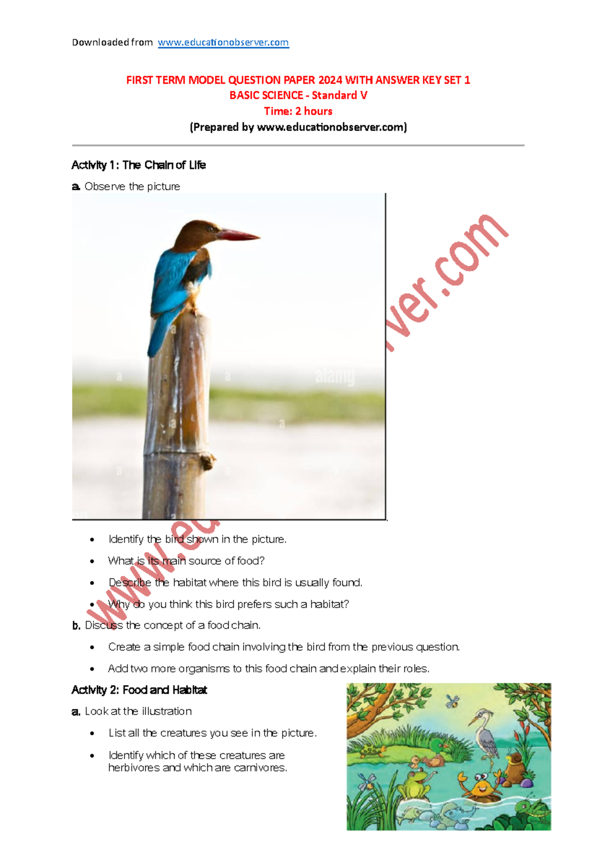 5th Basic Sceince First Term model question paper- English medium by ...