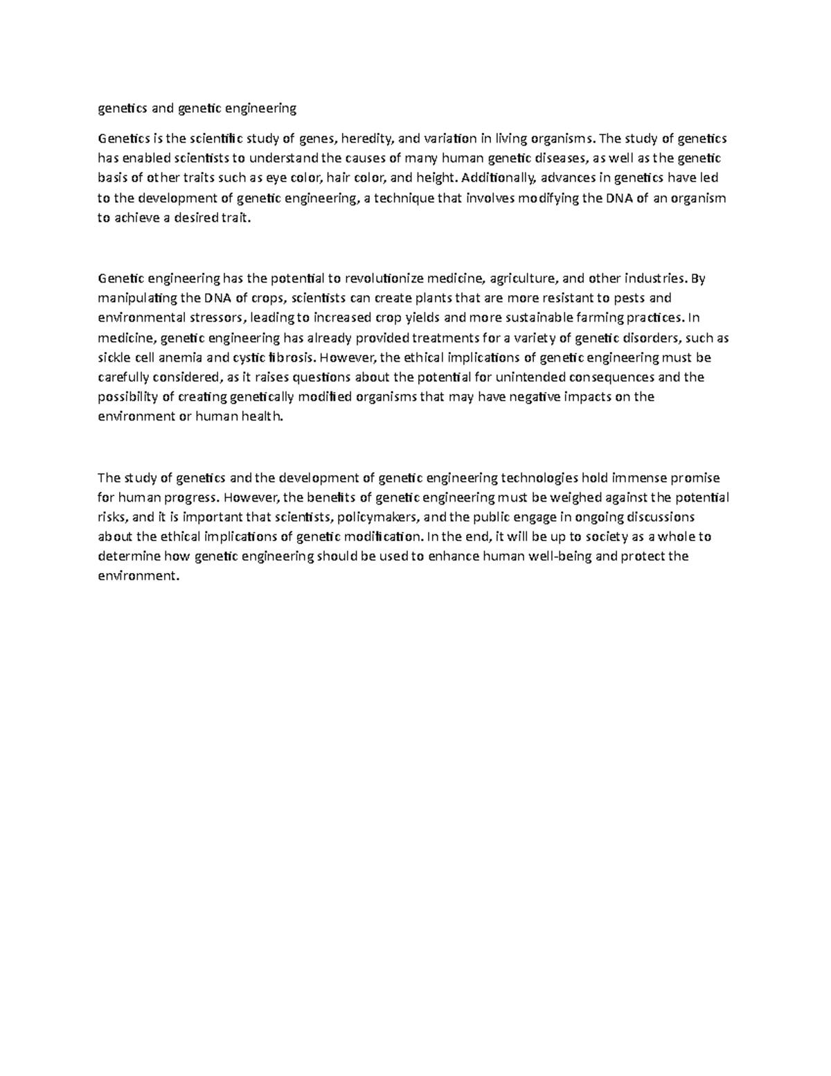 Genetics and genetic engineering - genetics and genetic engineering ...