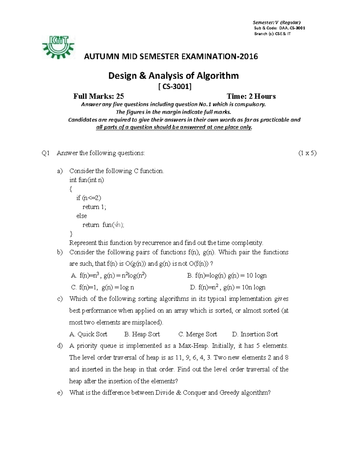 2016 DAA-QS MID- Regular - AUTUMN MID SEMESTER EXAMINATION- Design ...