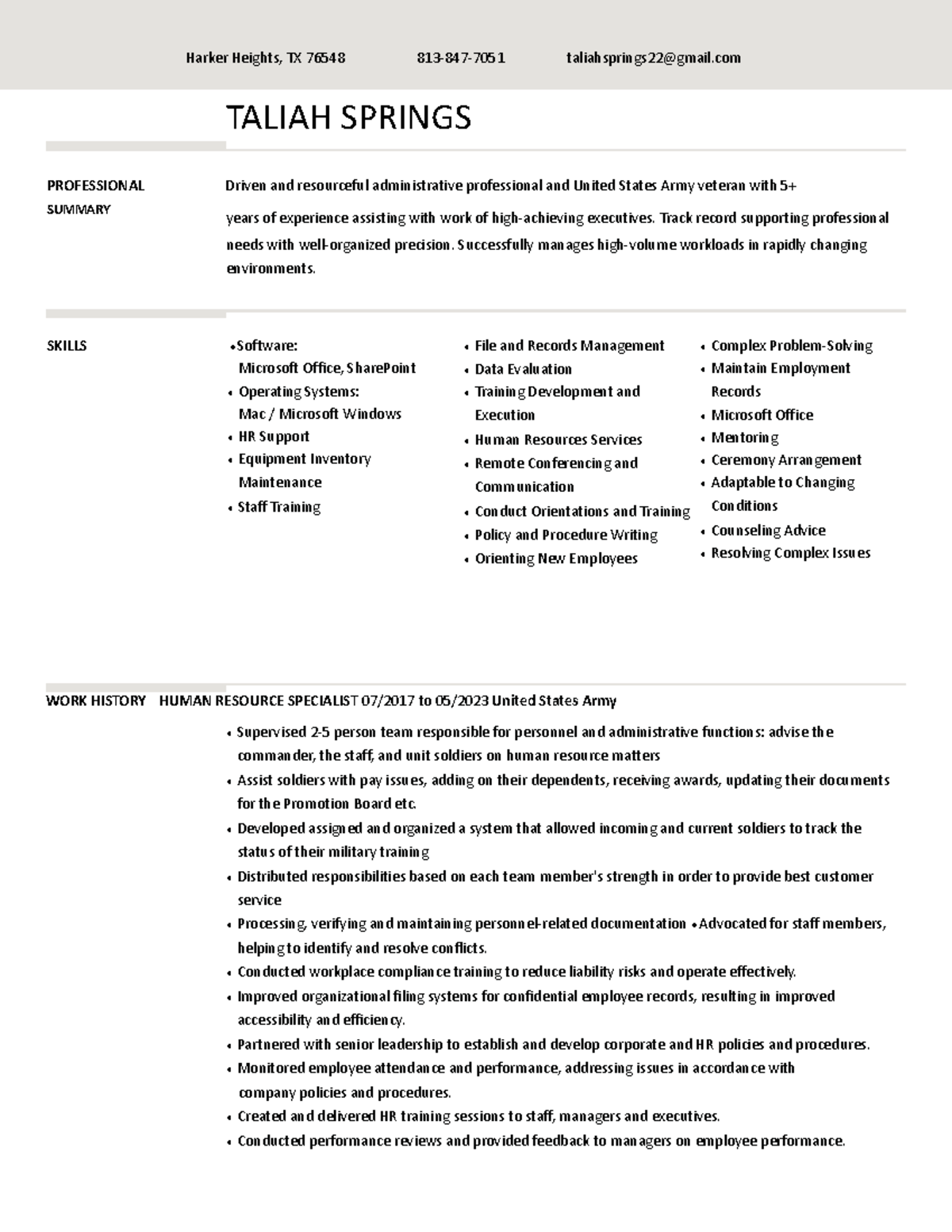Springs-resume - Resume example - TALIAH SPRINGS PROFESSIONAL Driven ...