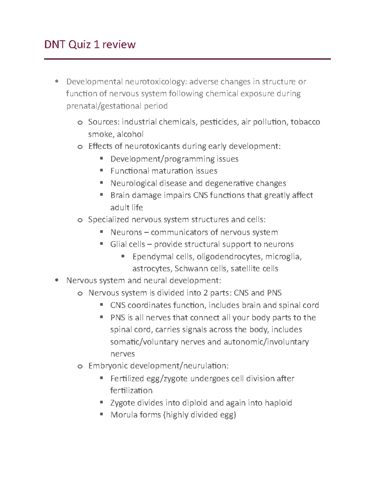 DNT Quiz 1 review - DNT Quiz 1 review Developmental neurotoxicology ...