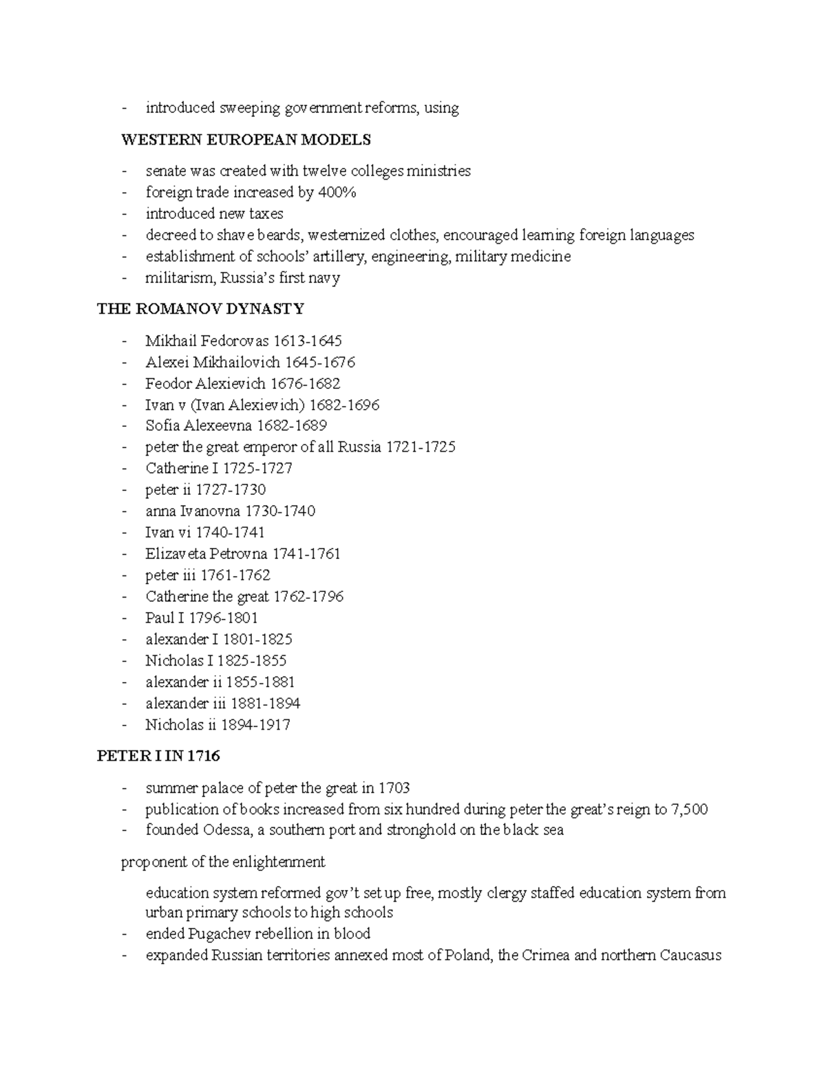 Early Russia Notes 5 - introduced sweeping government reforms, using ...