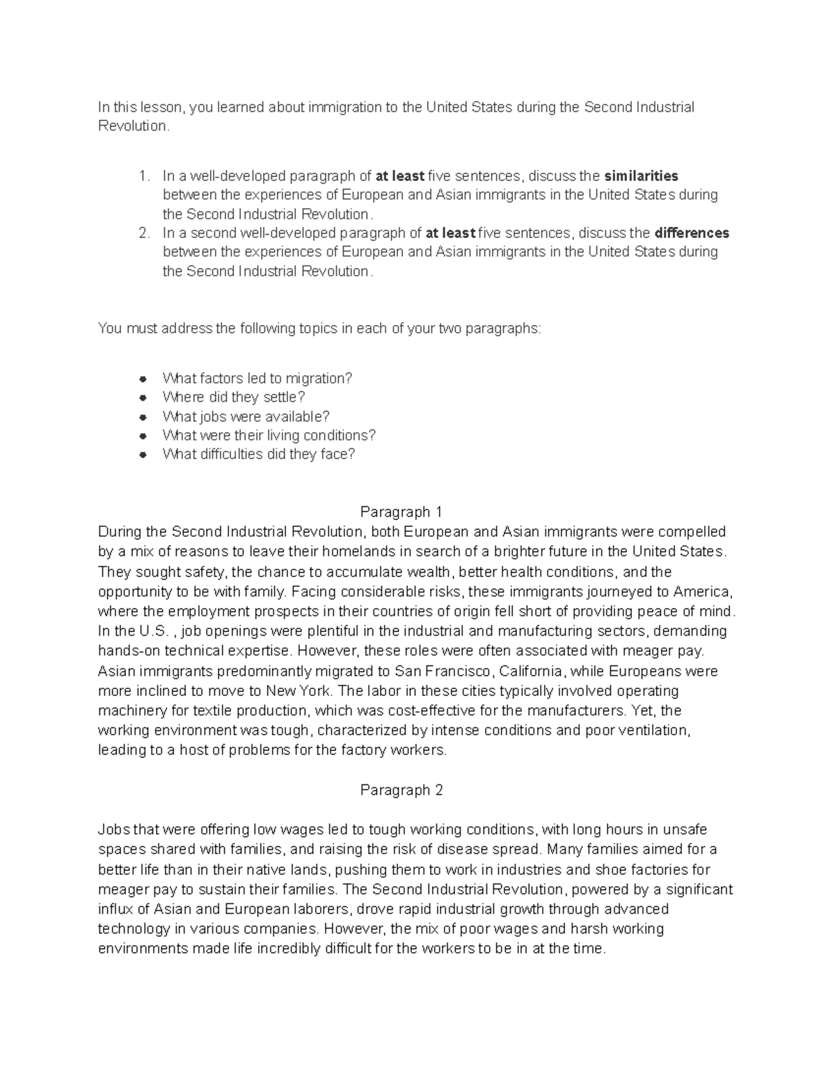 02.04 Coming to America - In this lesson, you learned about immigration ...