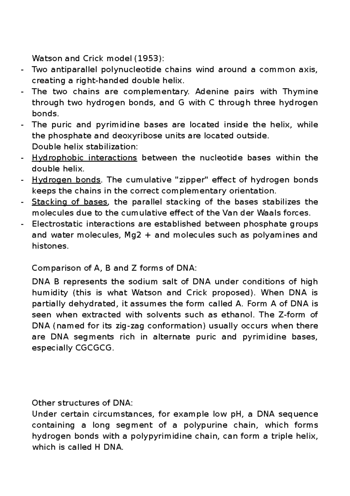 Temmary 9 General Biology I - Watson and Crick model (1953): Two ...