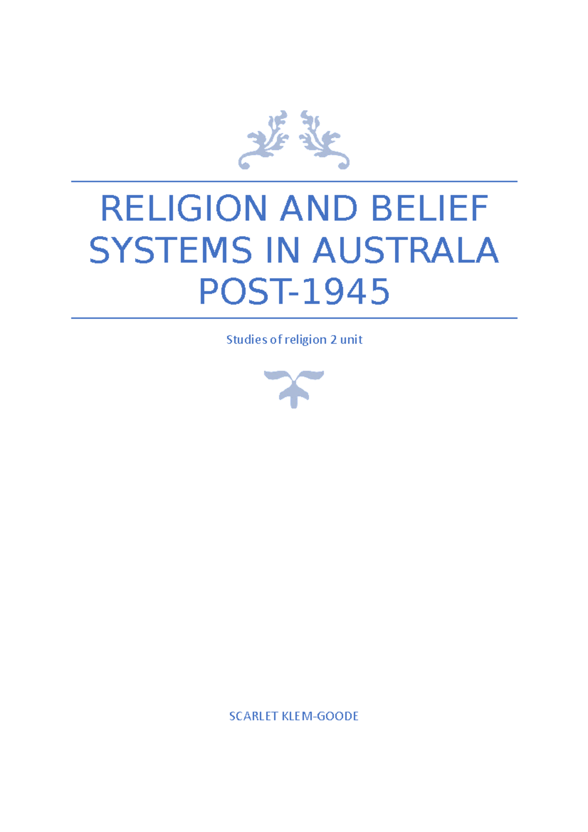 Religion & Belief Systems in Australia Post 1945 - RELIGION AND BELIEF ...
