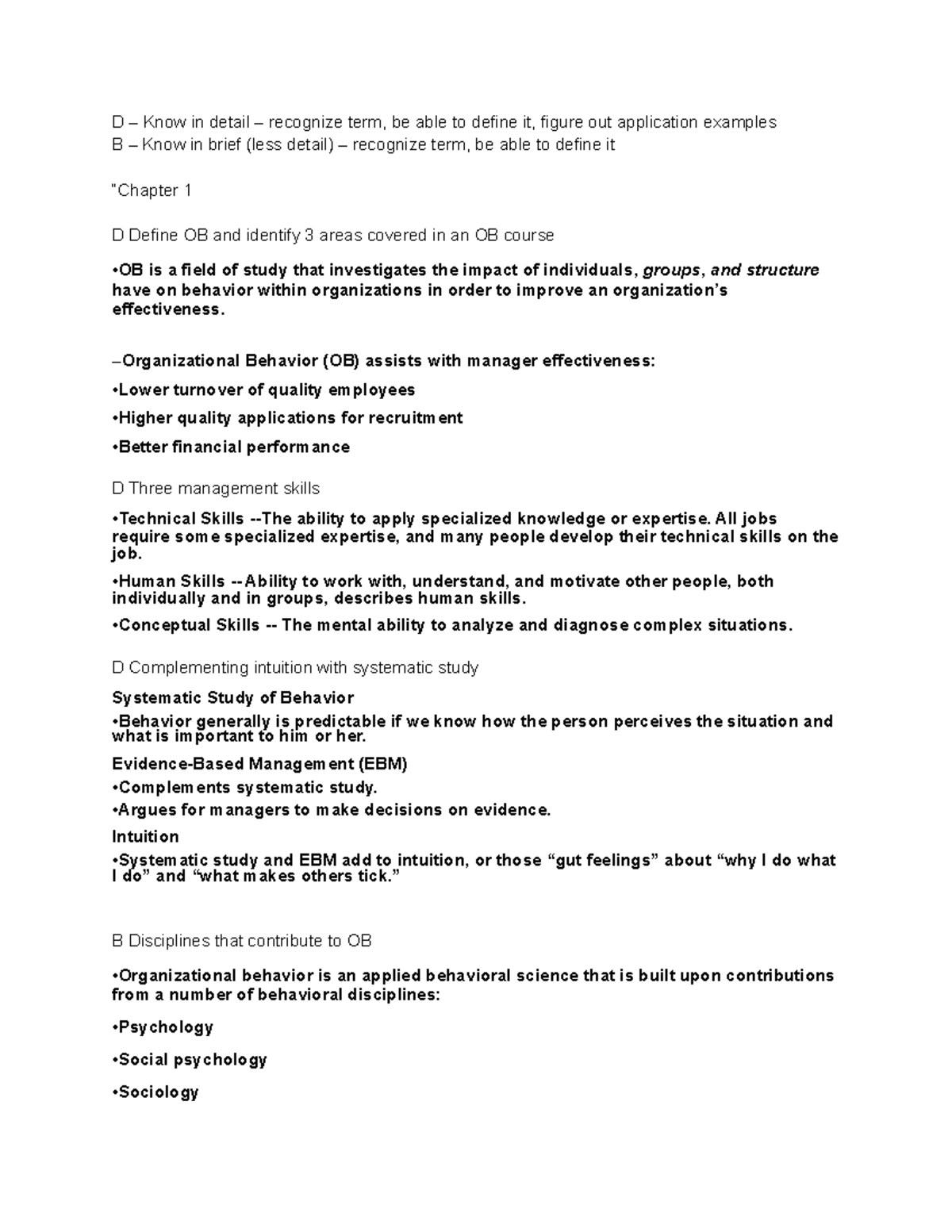 Study guide - key terms - D – Know in detail – recognize term, be able ...