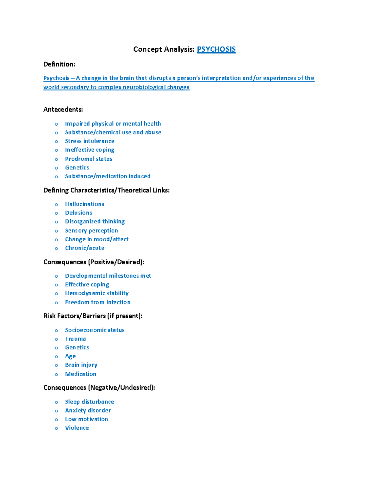Psychosis Concept Analysis - Concept Analysis: PSYCHOSIS Definition ...