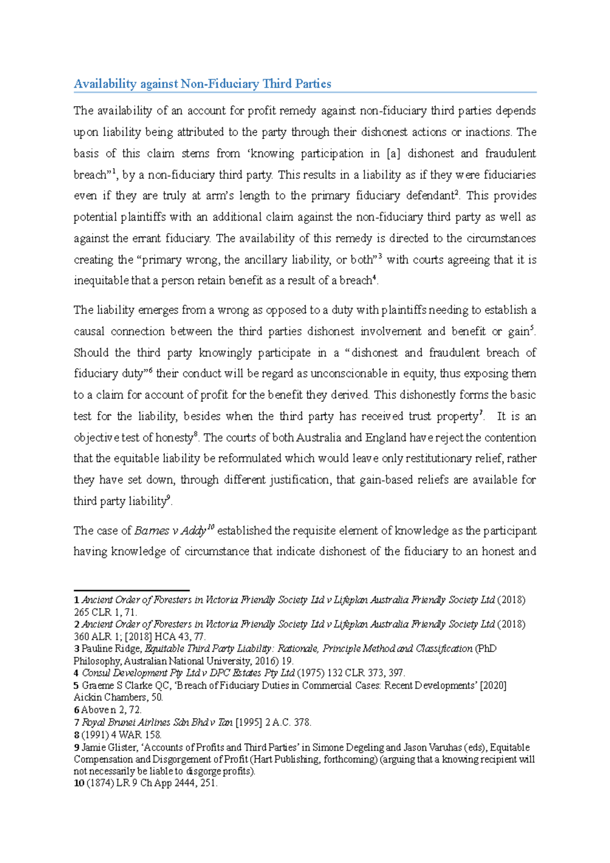 Availability against third parties - Availability against Non-Fiduciary ...