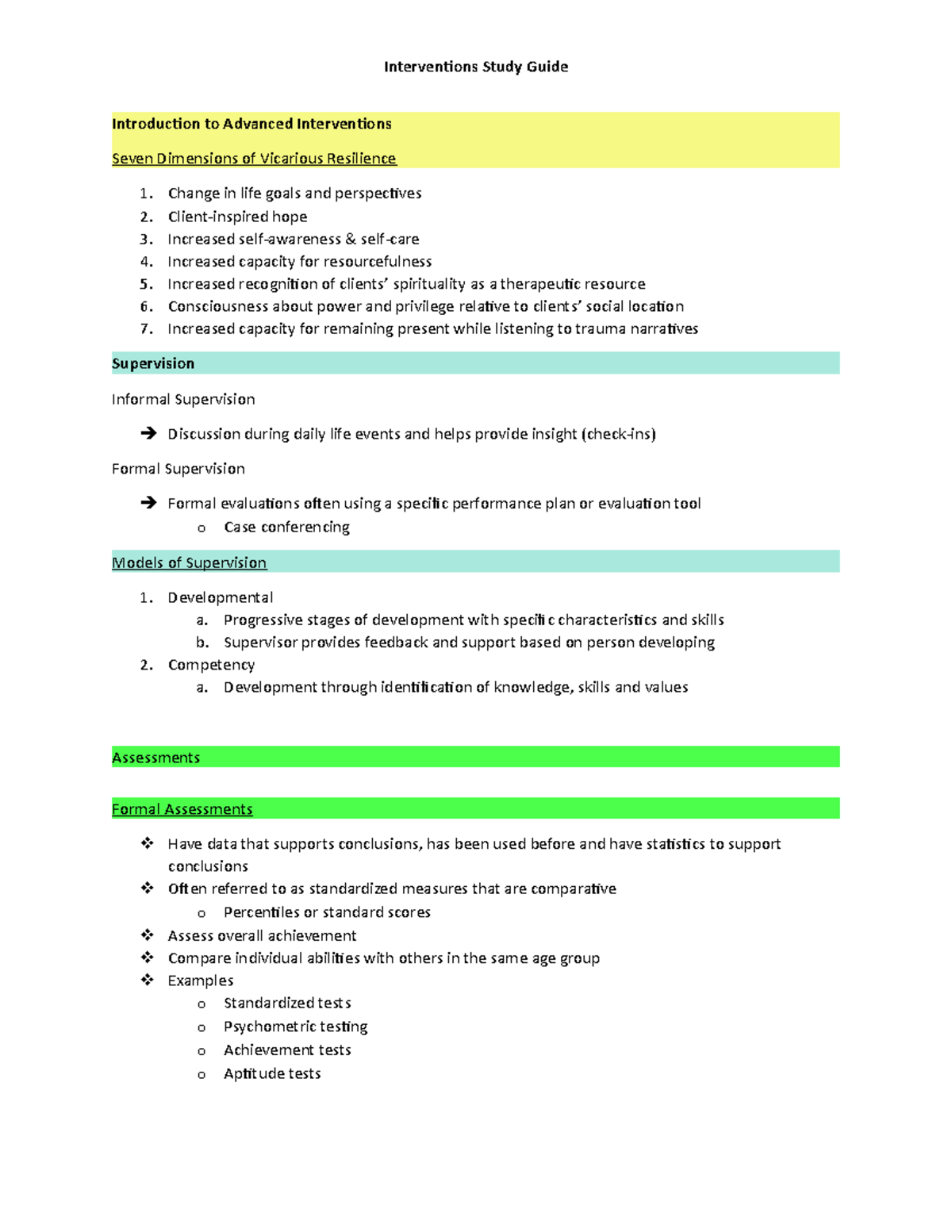 Interventions Study Guide - Introduction to Advanced Interventions ...