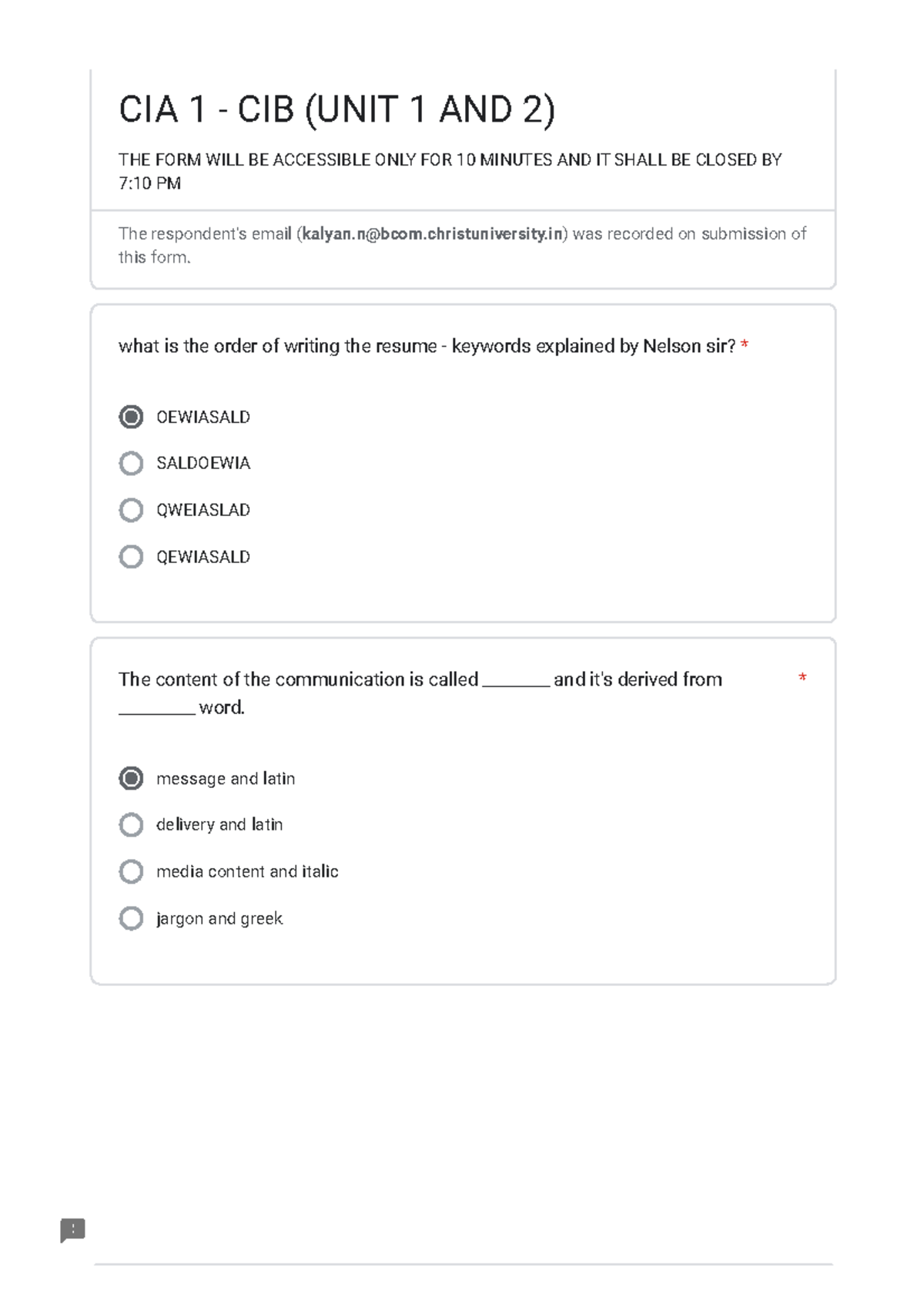 CIA 1 - CIB (UNIT 1 AND 2) - OEWIASALD SALDOEWIA QWEIASLAD QEWIASALD message and latin delivery ...