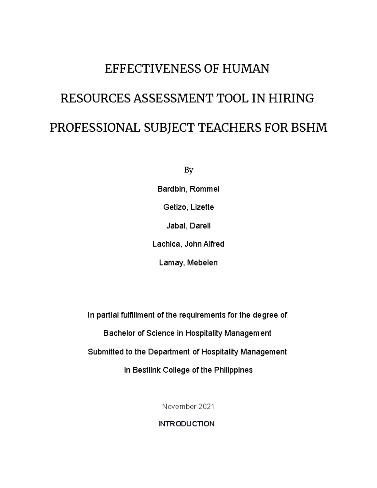 Chap1 and 2 research - EFFECTIVENESS OF HUMAN RESOURCES ASSESSMENT TOOL ...