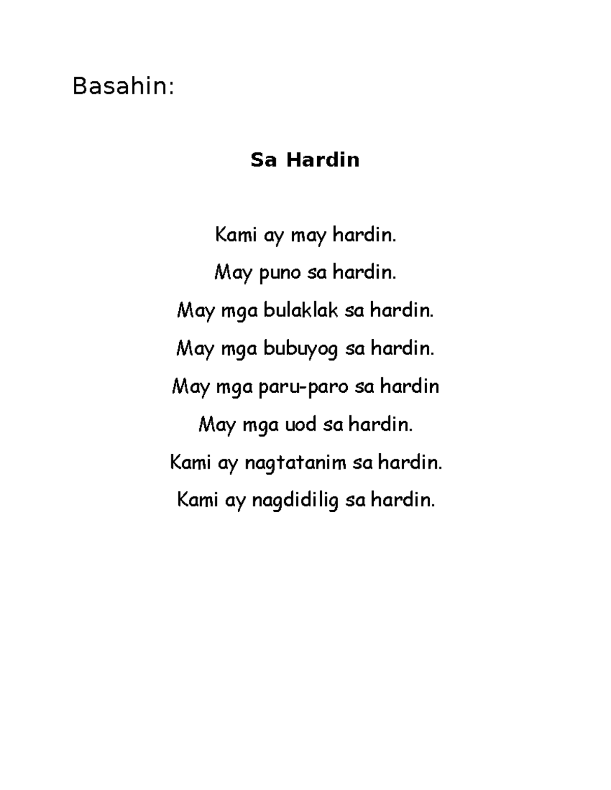 Basahin - for reading purposes - Basahin: Sa Hardin Kami ay may hardin ...