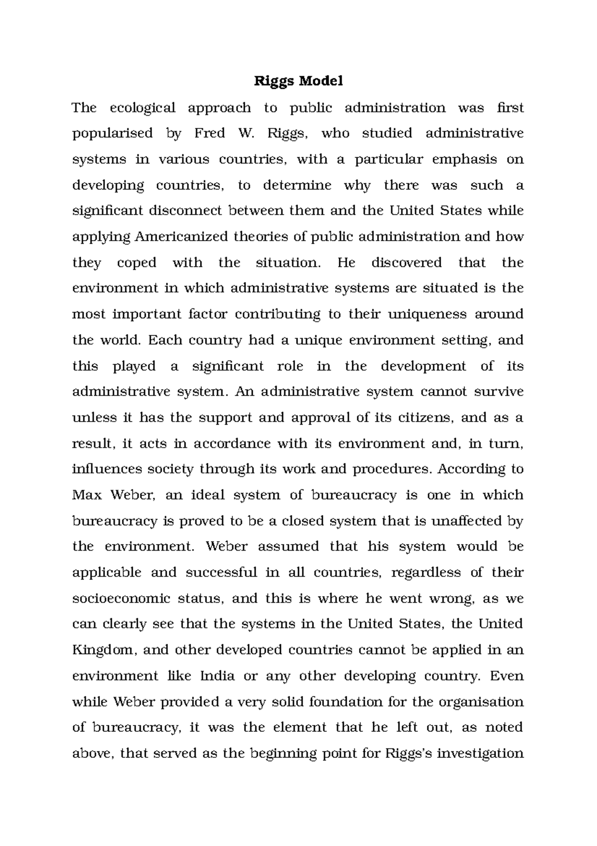 The ecological approach Riggs Model - Comparative Public Administration ...
