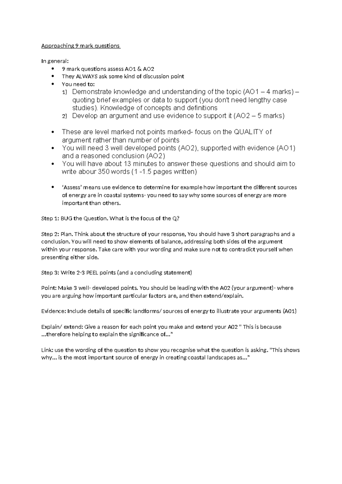 Approaching 9 mark questions - Approaching 9 mark questions In general ...
