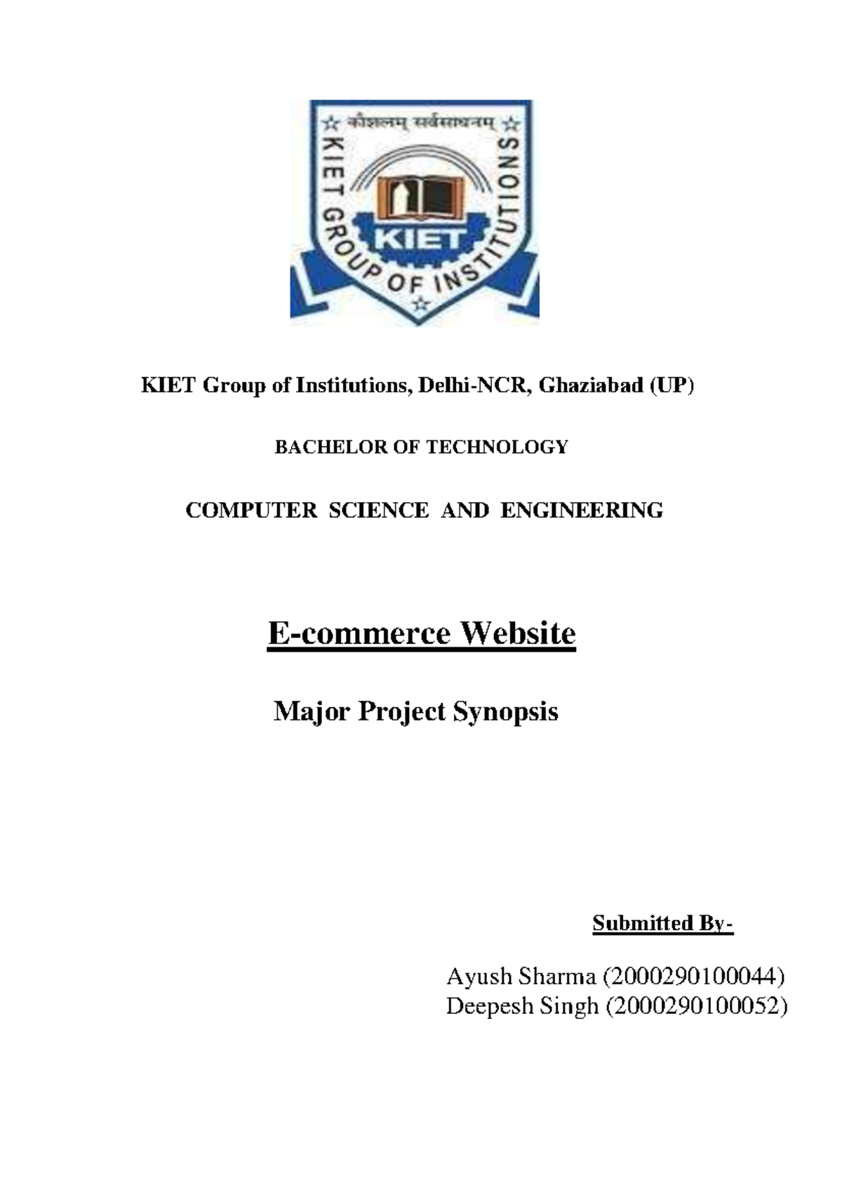 Synopsis ecomm - KIET Group of Institutions, Delhi-NCR, Ghaziabad (UP ...