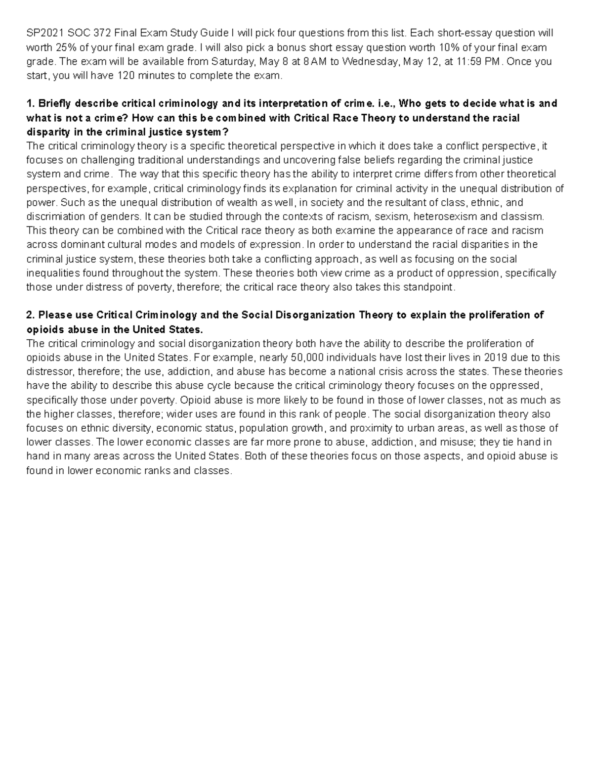 Sociology OF Deviance - SOC 372 Final EXAM PART 1 notes - SP2021 SOC ...