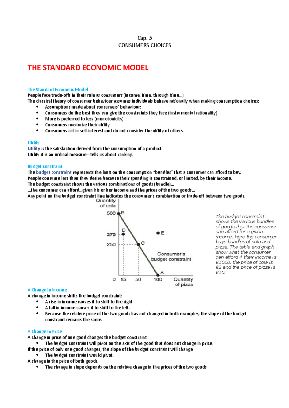 summary chapter 5 book - Cap. 5 CONSUMERS CHOICES THE STANDARD ECONOMIC ...