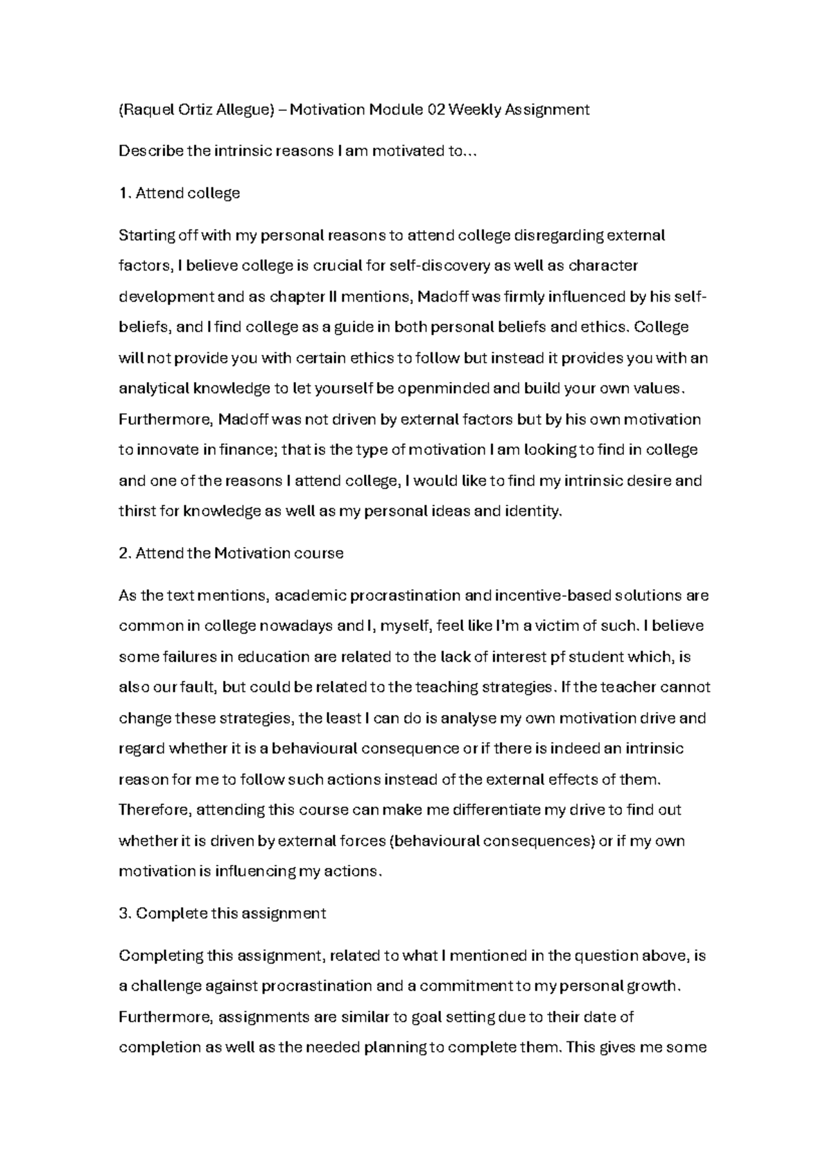 Motivation 02 - Module 2 writing assignment - (Raquel Ortiz Allegue) – Motivation Module 02 ...