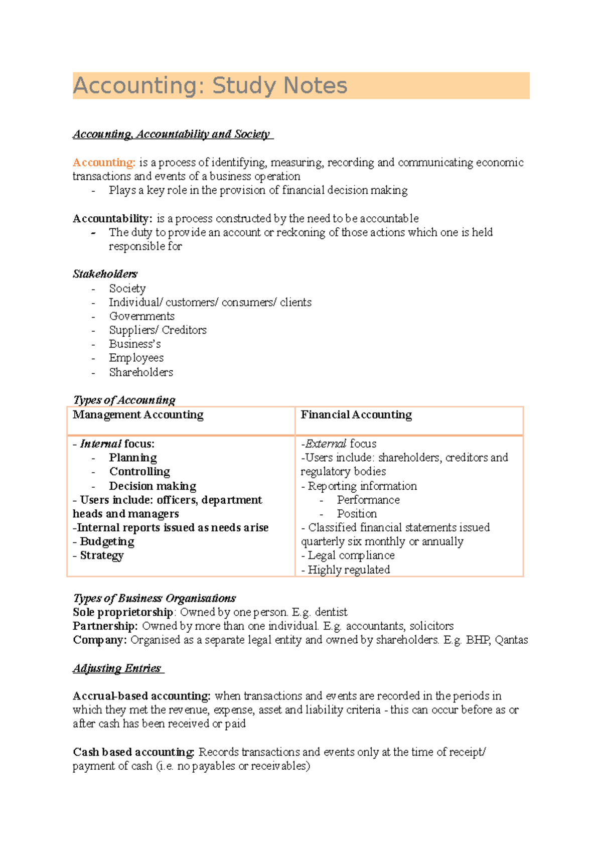 Accounting study notes - Accounting: Study Notes Accounting ...