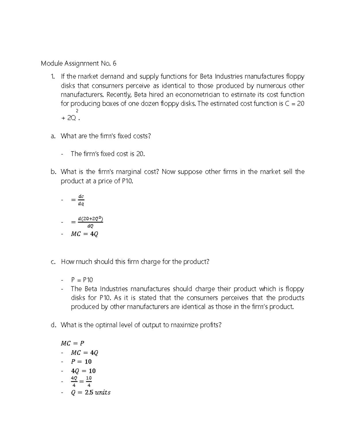 Module 6-Managerial Economics-Supply, demand, MArginal COtss - Module ...