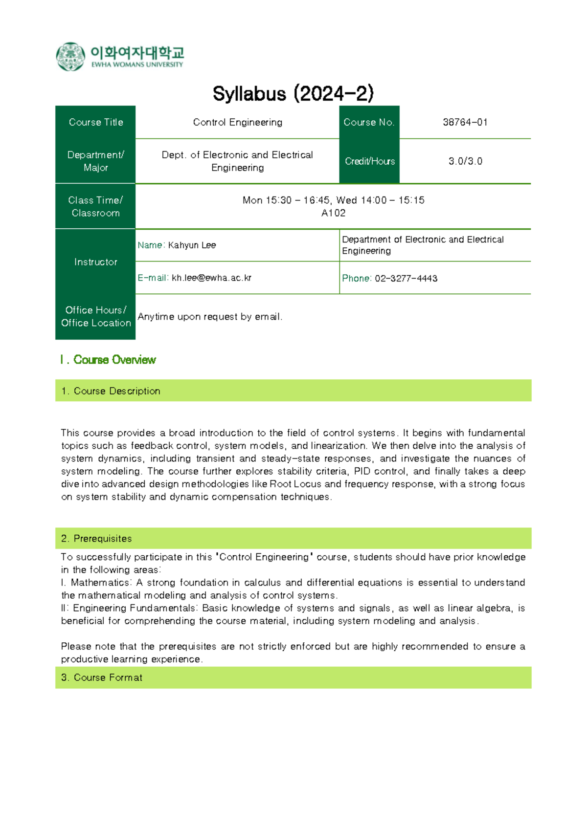 2024 2 Control Eng Syllabus - Syllabus ( 2024 - 2 ) Course Title ...