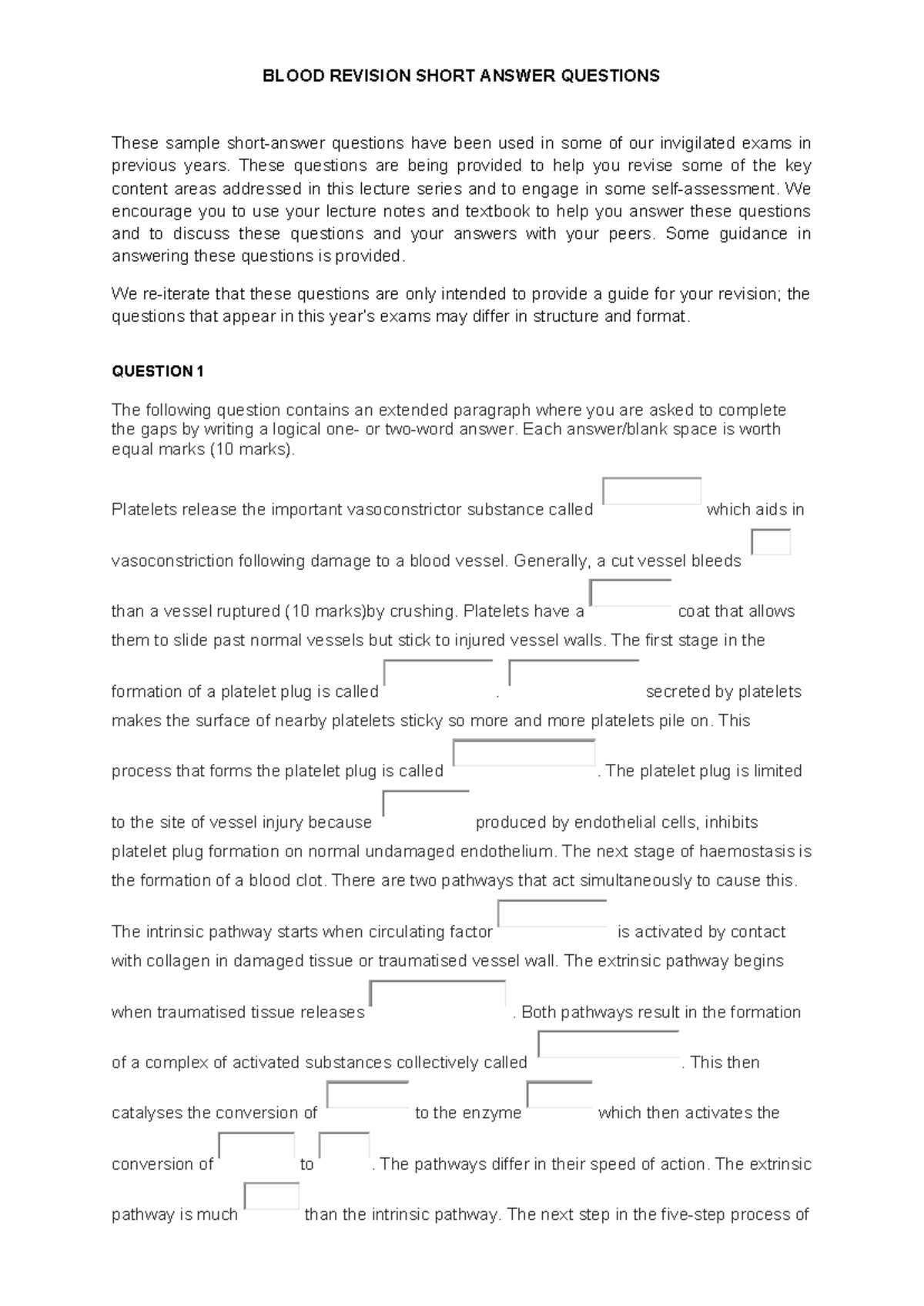 Blood SAQs 2024 with answers - BLOOD REVISION SHORT ANSWER QUESTIONS ...