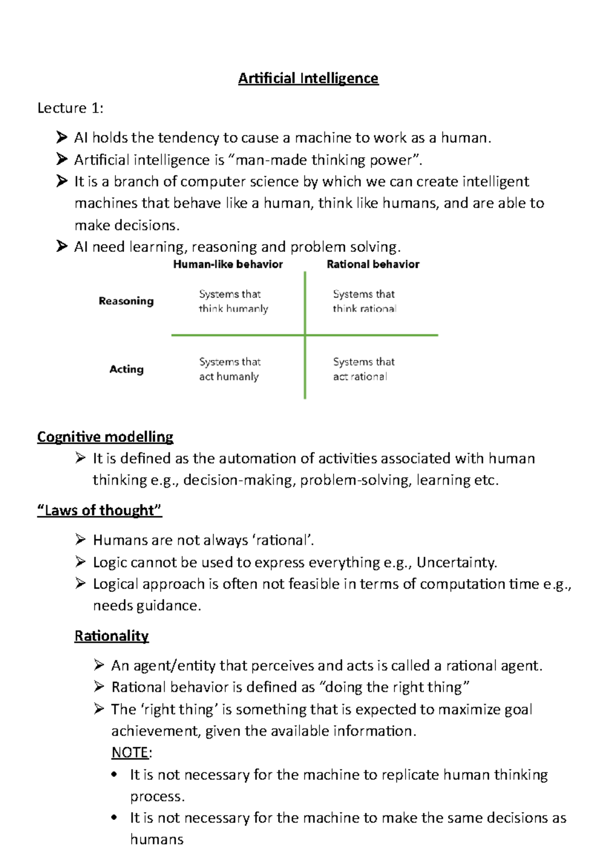 Artificial Intelligence Module 1 - Artificial Intelligence Lecture 1 ...