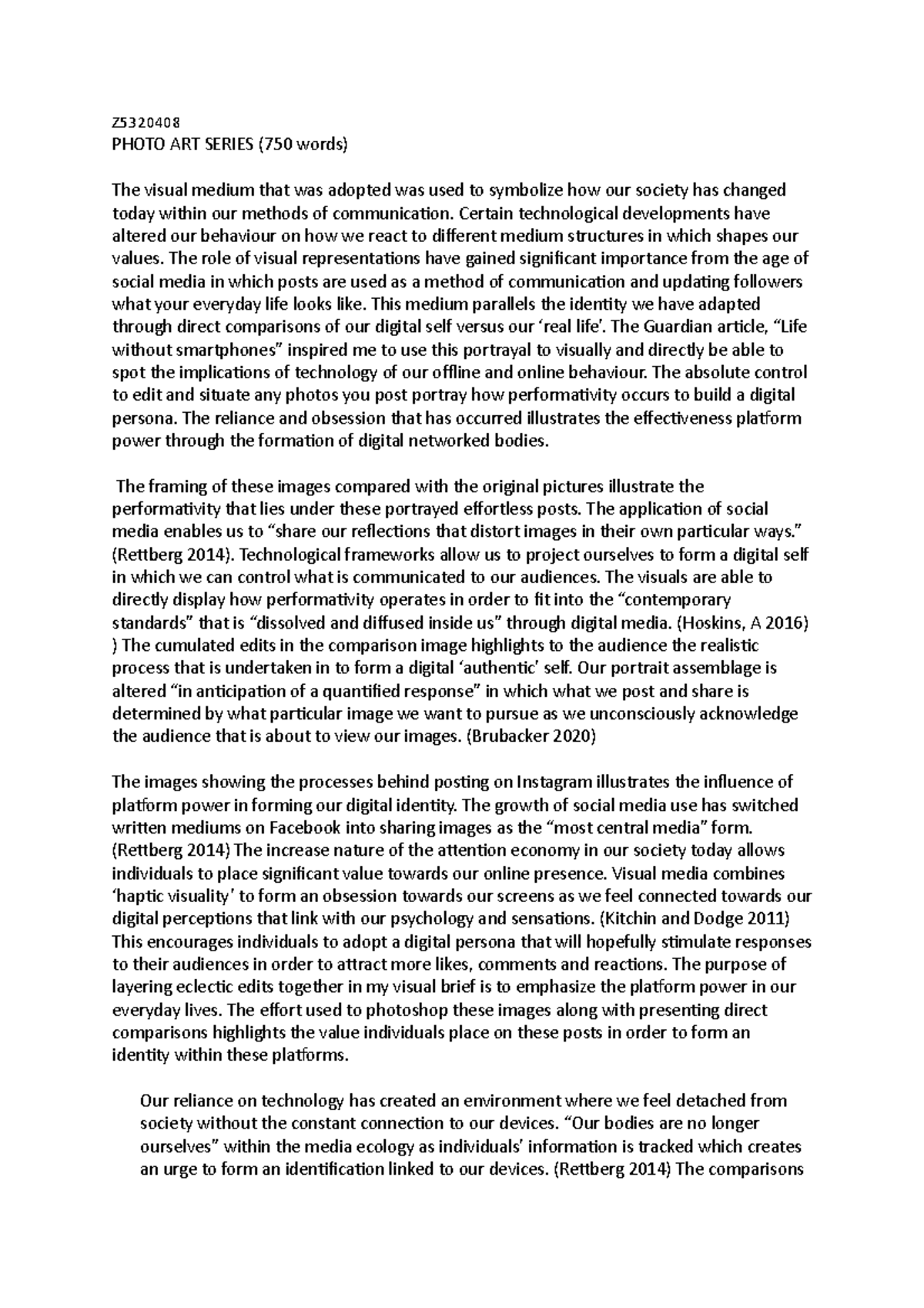 ARTS 2095 final - Z PHOTO ART SERIES (750 words) The visual medium that ...