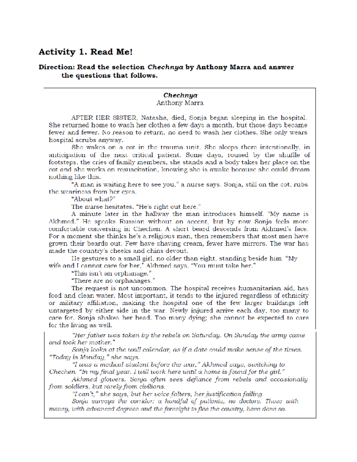 21ST CENTURY LITERATURE SHEET - High school - Studocu